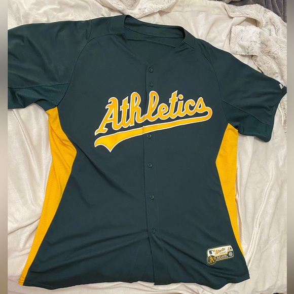 Majestic | Shirts | Majestic Green And Yellow Athletics Jersey | Poshmark